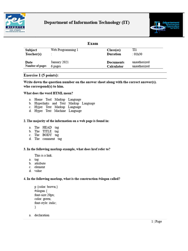Exam_Web1-2020-2021 (2) | PDF | Html | Html Element