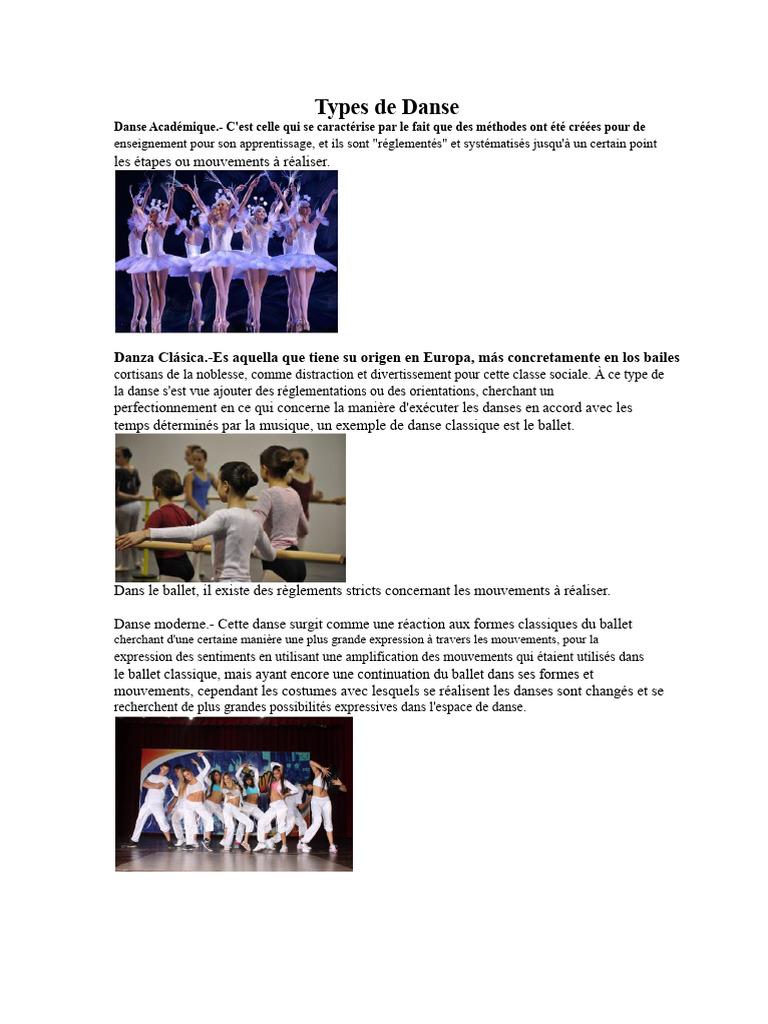 Types de Danse : Styles et Caractéristiques | PDF | Danses | Ballet