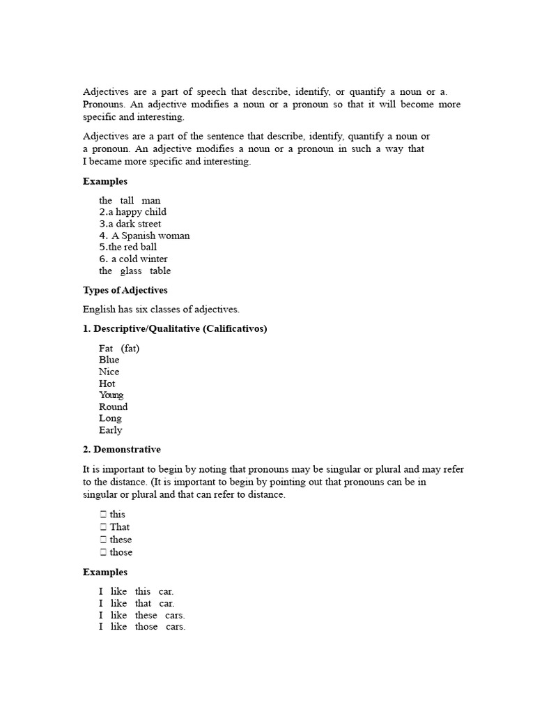 Adjectives | PDF | Verb | Pronoun