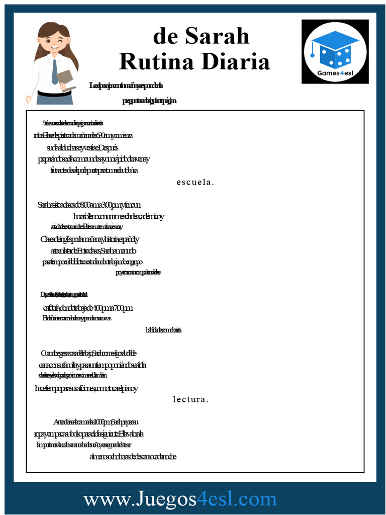 Hoja de Trabajo de Comprensión Lectora: Rutina Diaria | PDF