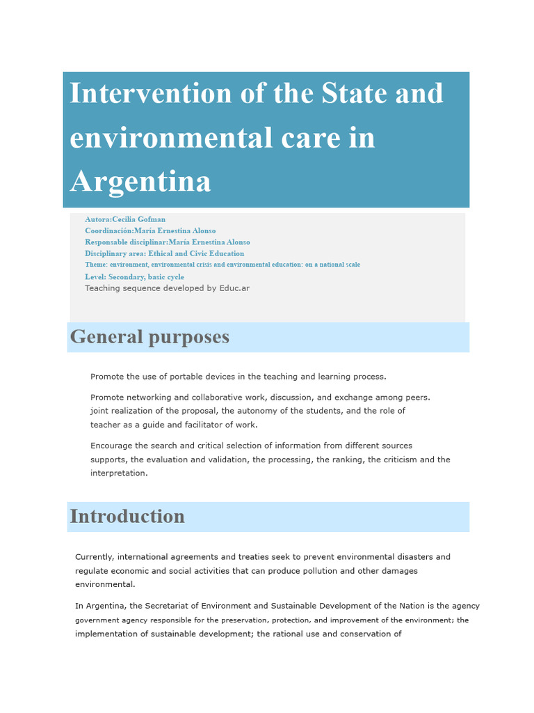 Didactic Sequence. Environmental Problems. Argentina | PDF | Sustainability | Natural Environment