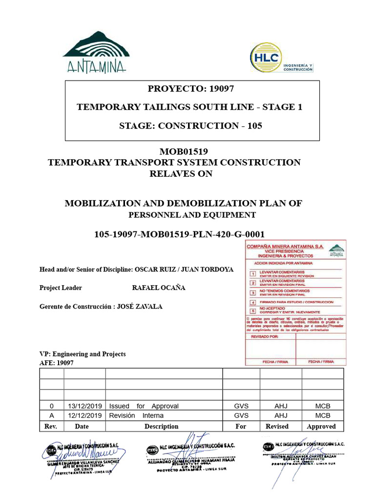 Mobilization Plan for Tailings Transport | PDF | Occupational Safety ...