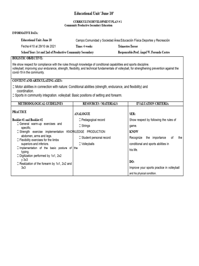Curricular Plan For Classes 2021 Physical Education Secondary 4 | PDF ...