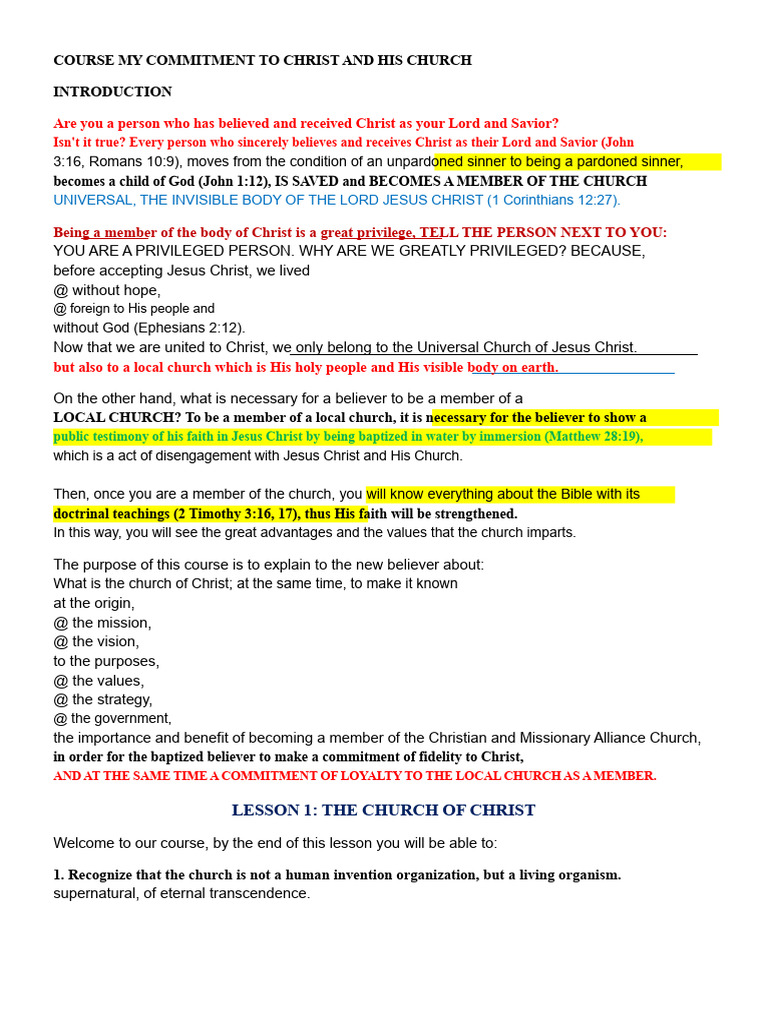 Lesson 1 Course My Commitment To Christ and His Church | PDF ...