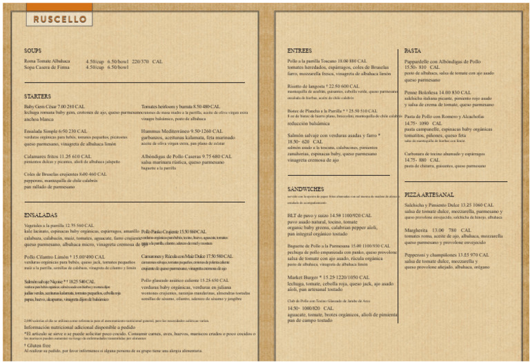 Menú de Ruscello | PDF | ensalada | Vinagreta
