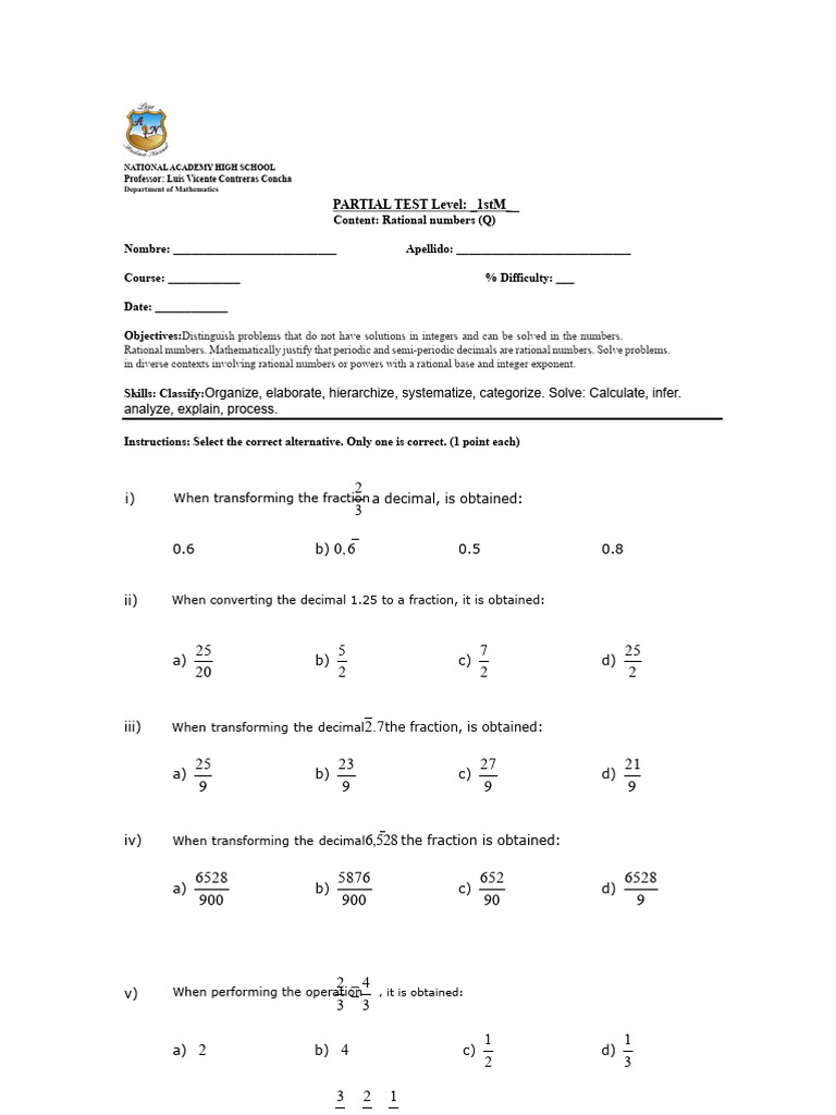 1st year of high school combined test Q exercises (Repaired) | PDF ...