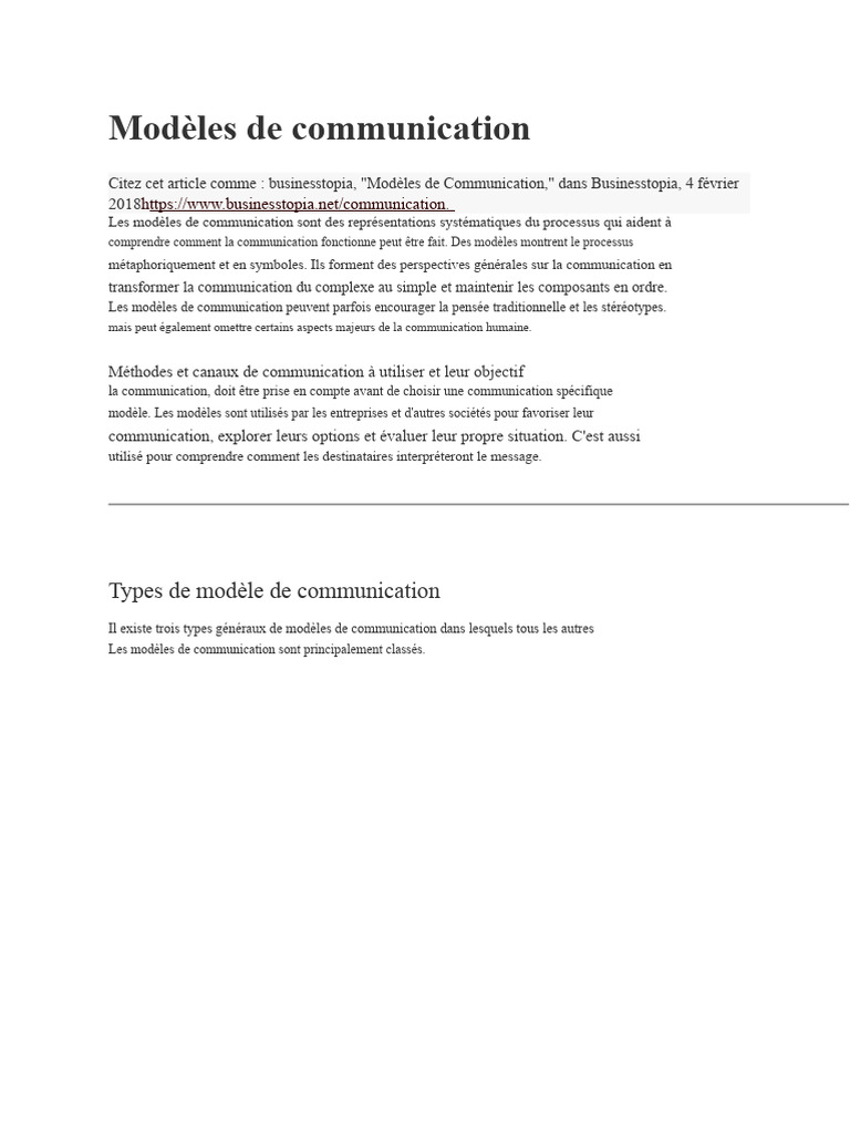 Types de Modèles de Communication | PDF | Communication humaine | la ...