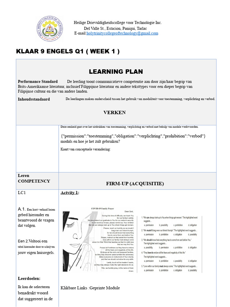 GRADEN 9 Week 1 Leerplan | PDF
