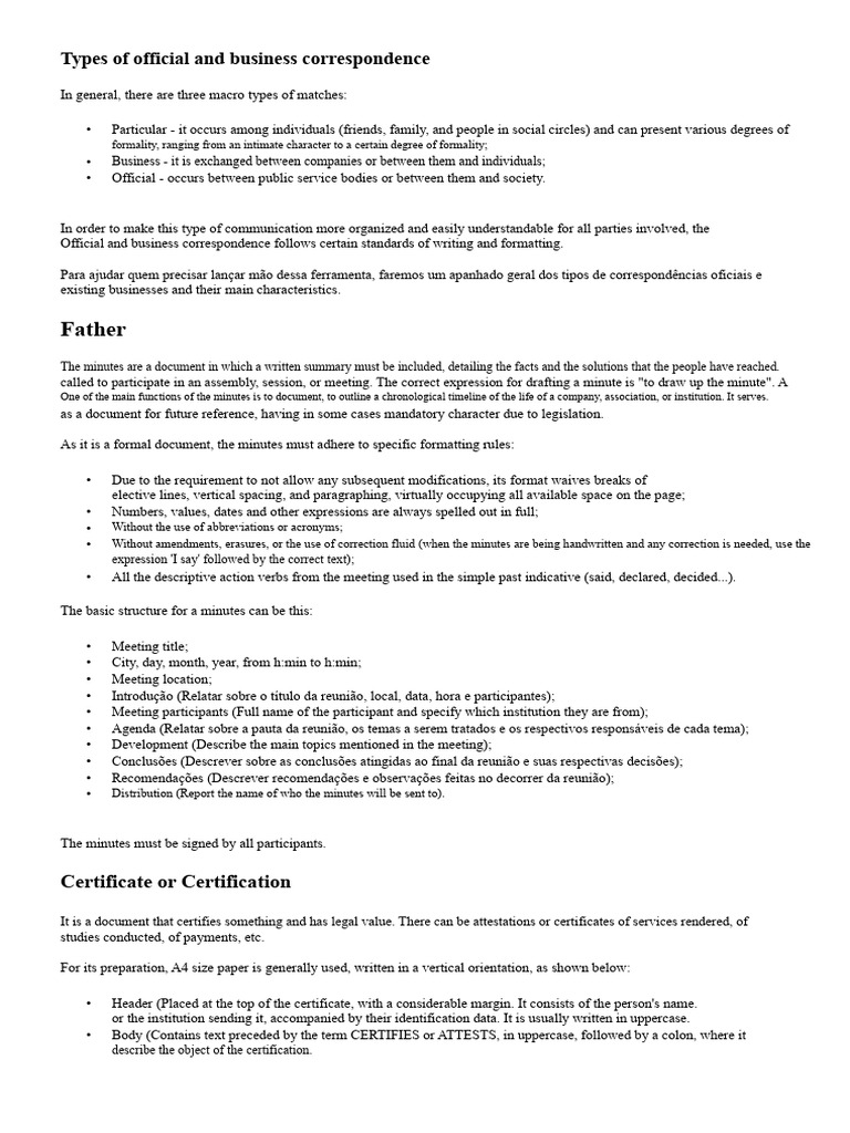 Types of Official and Business Correspondence | PDF | Power Of Attorney