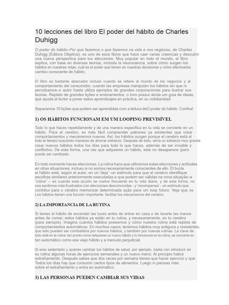 Libro - El Poder Del Hábito de Charles Duhigg | PDF