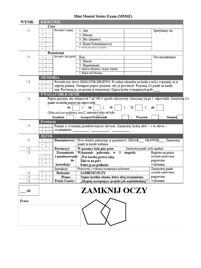 Test Mini Mental Status Exam (MMSE) | PDF