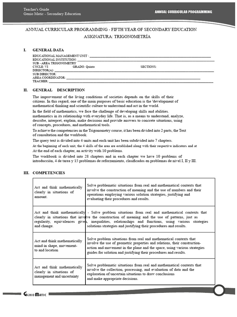 Trigonometry Curriculum Guide for Teachers | PDF | Curriculum ...