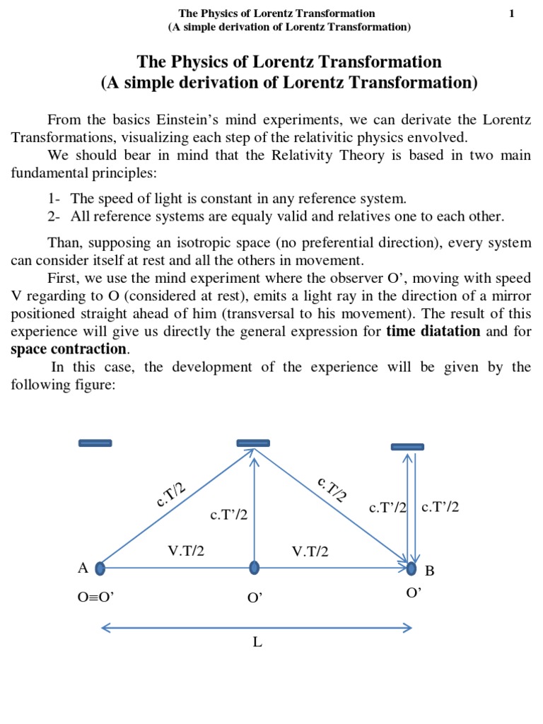 The Physics of Lorentz Transformation (a Simple Derivation of Lorentz ...