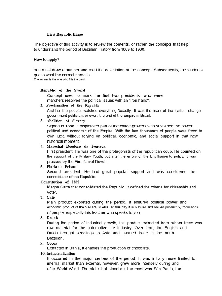 Bingo of the First Republic (1) | PDF