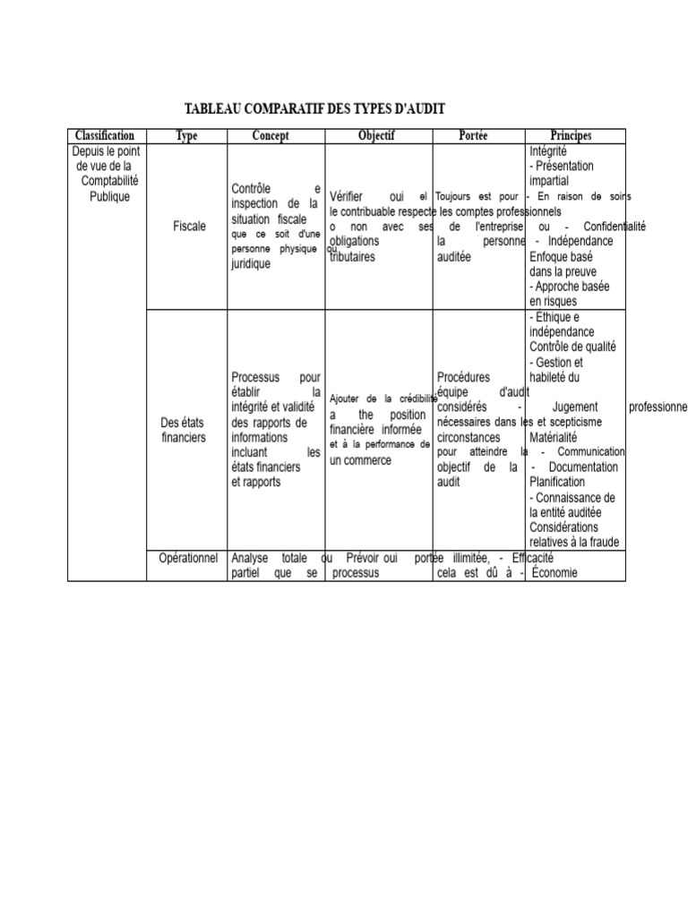 Types d'Audit : Comparatif et Objectifs | PDF | Audit | Business