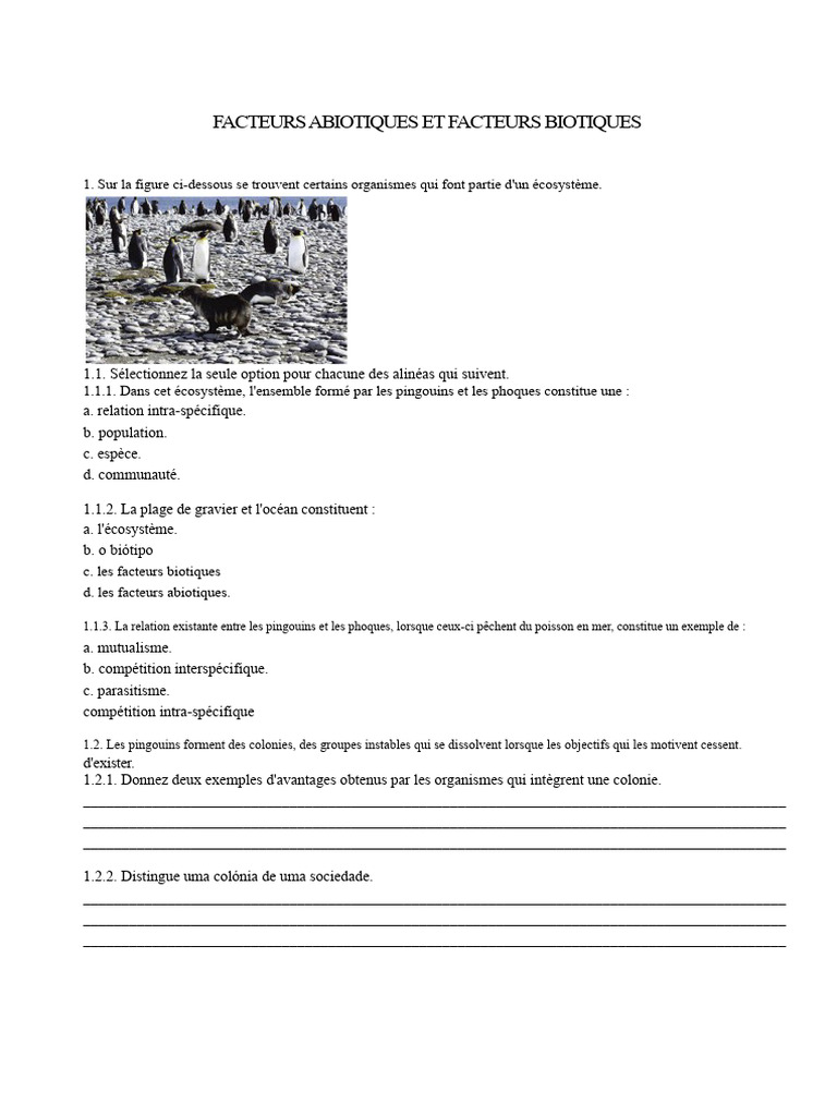 Fiche D'activités - Facteurs Abiotiques Et Biotiques | PDF | Nitrate ...
