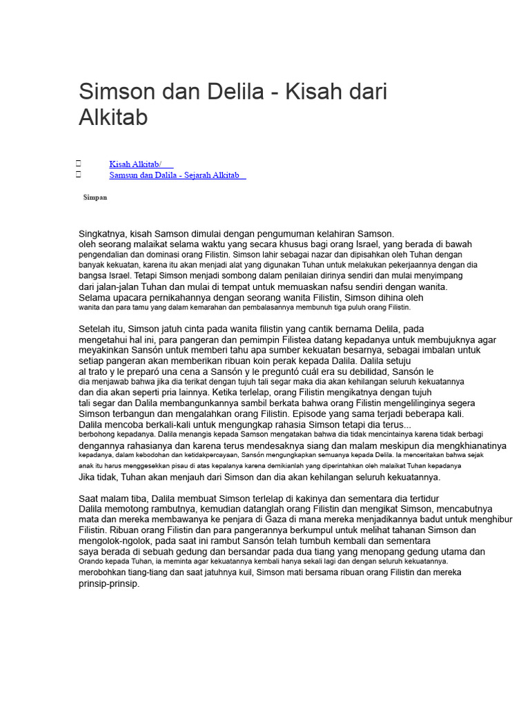 Kisah Simson dan Delila dalam Alkitab | PDF