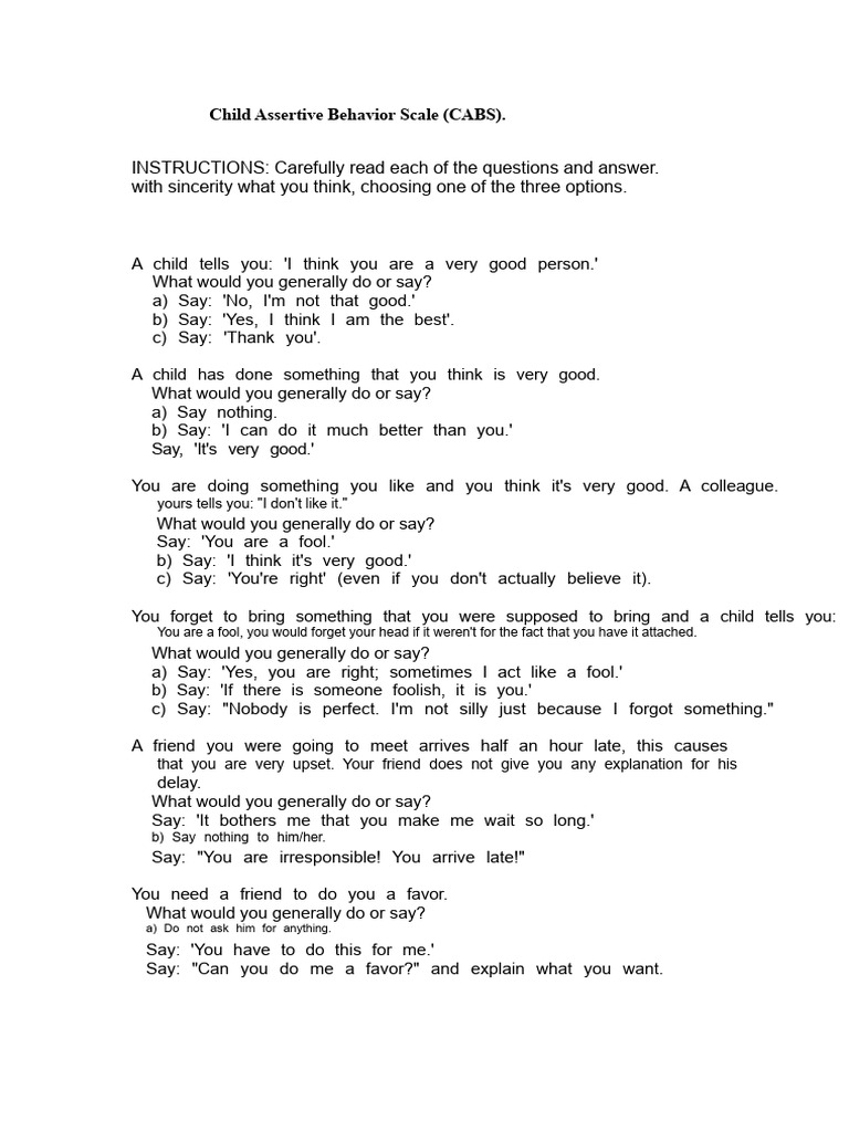 Assertive Behavior Scale for Children (CABS) | PDF