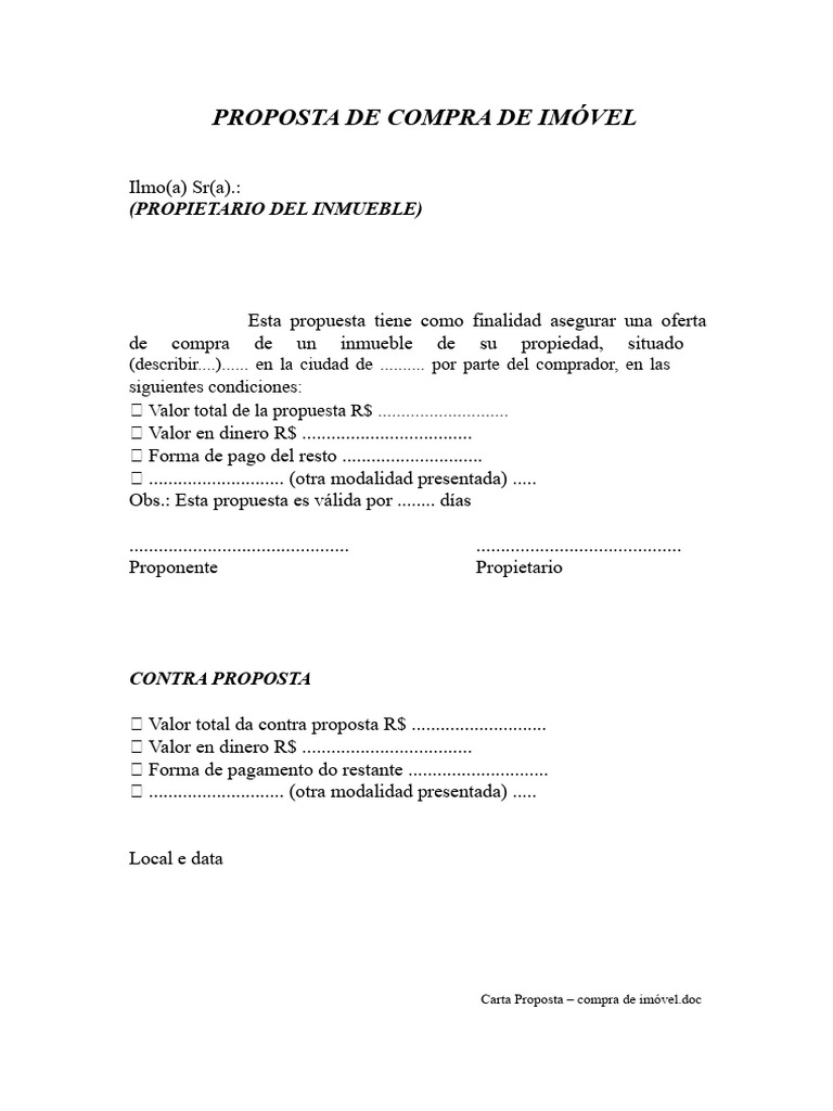 Carta Propuesta Compra de Inmueble | PDF