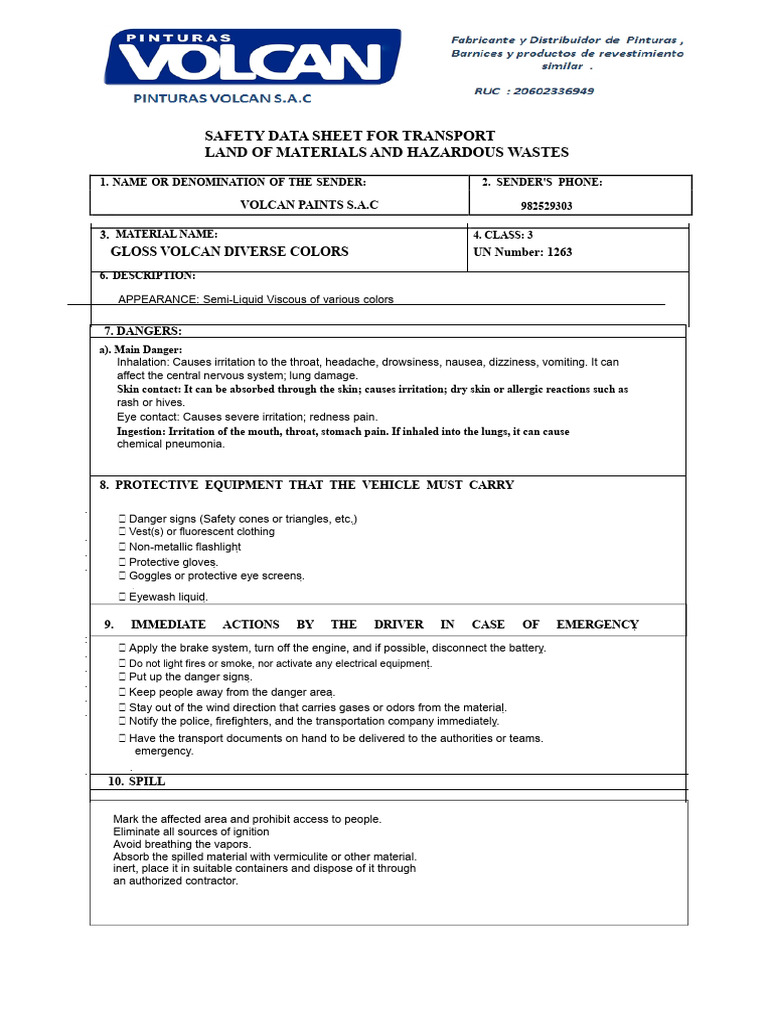 Safety Data Sheet Gloss Paints Volcan1 | PDF | Fires | Breathing