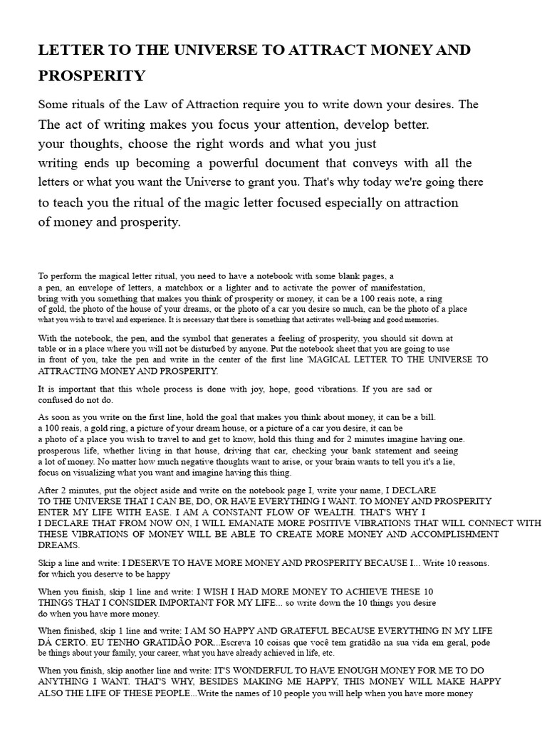 Letter To The Universe To Attract Money and Prosperity | PDF | Law Of ...