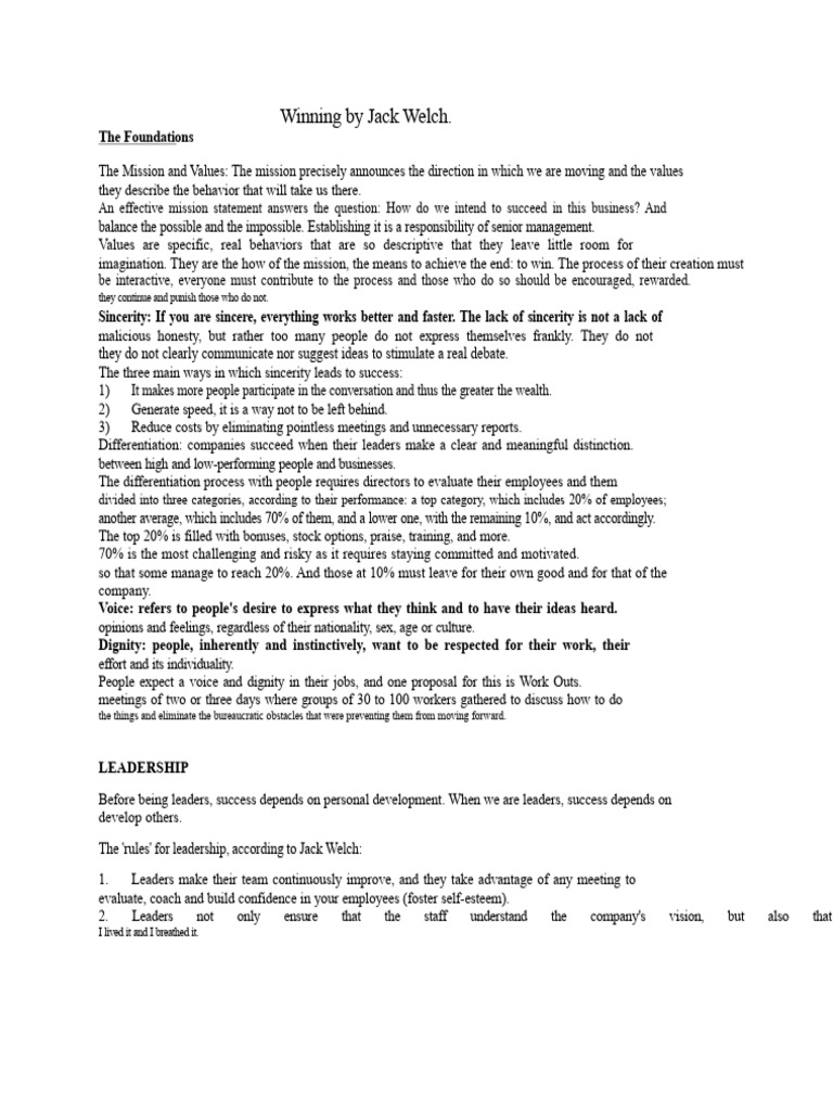Winning - Jack Welch Summary | PDF | Leadership | Value (Ethics)