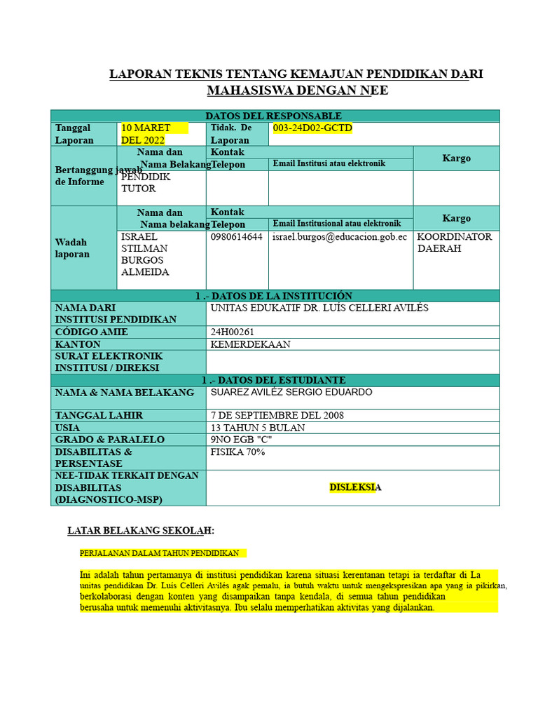 Laporan Teknis Perkembangan Pedagogis Siswa Dengan Kebutuhan Khusus ...
