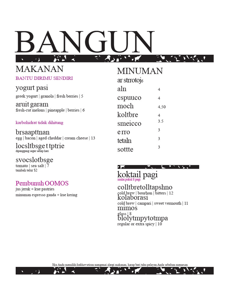Menu Moxy Washington DC | PDF