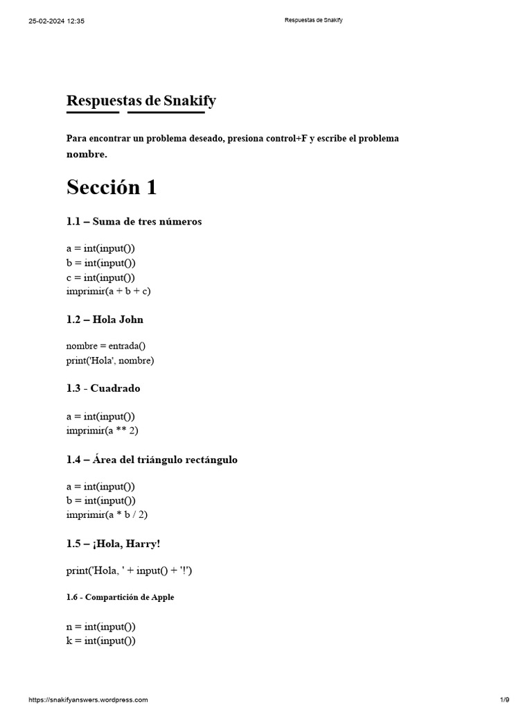 Respuestas de Snakify | PDF