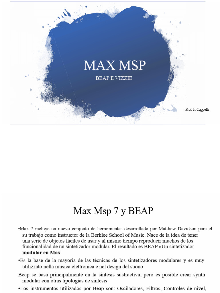 MAX MSP BEAP Y VIZZIE Diapositiva | PDF | Sintetizador | Sonido