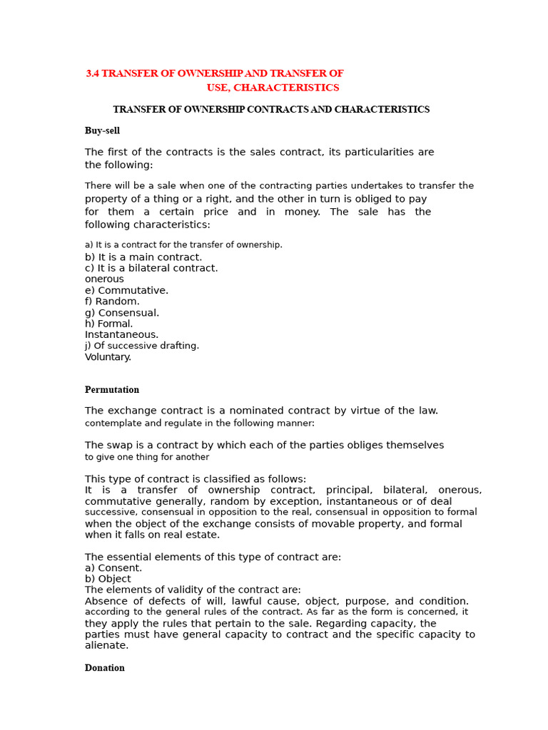 3.4 Contracts For The Transfer of Ownership and Transfer of Use ...