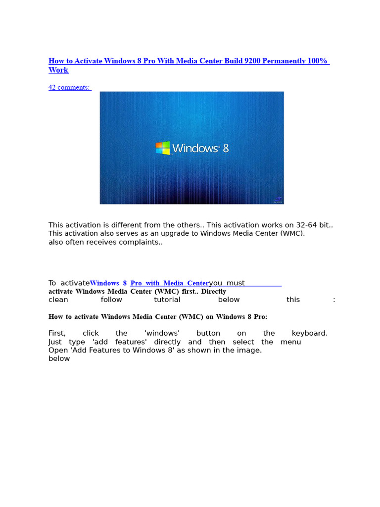 Activate Windows 8 Pro with Media Center | PDF | Windows 8 | Microsoft ...