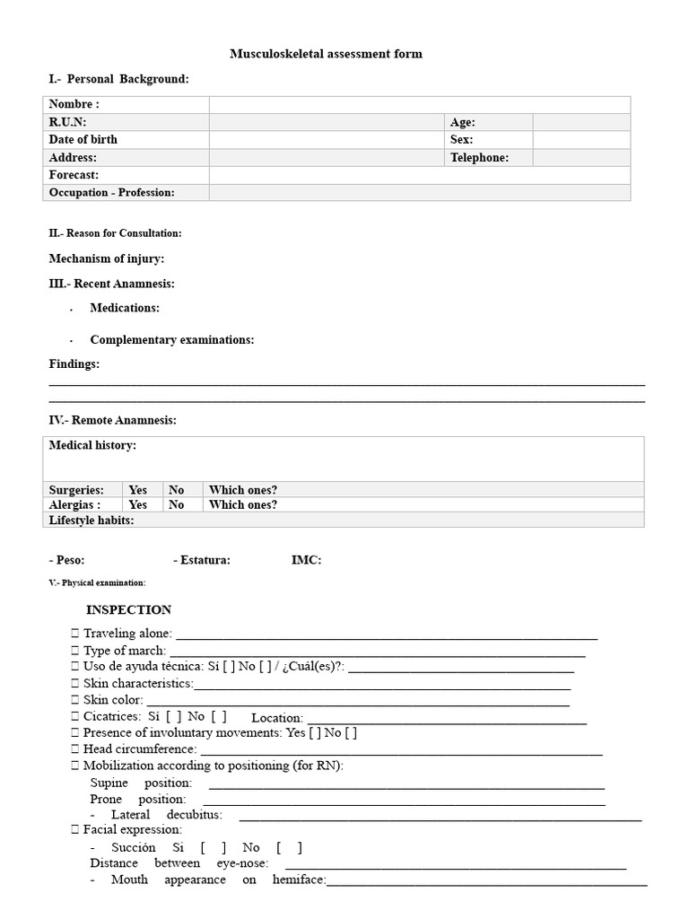 General Musculoskeletal Kinesiological Record | PDF | Anatomical Terms ...