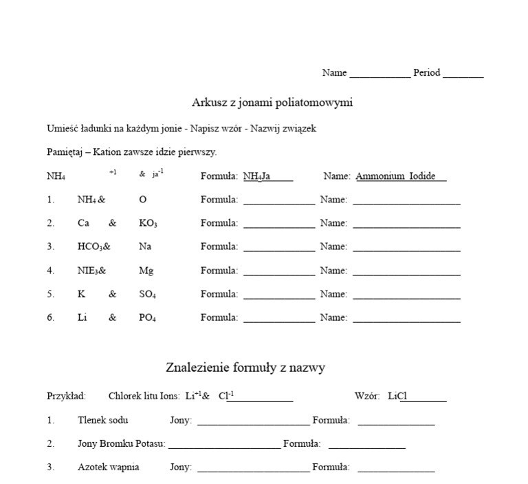Arkusz Pracy o Jonach Poliatomowych | PDF