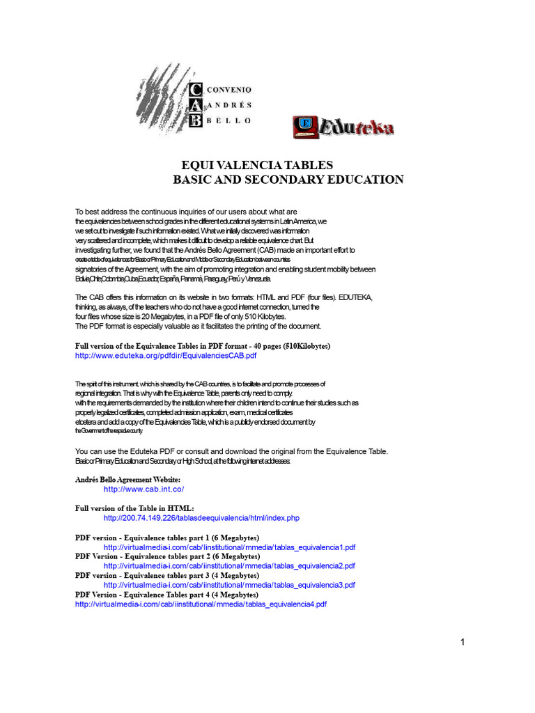 Equivalence Tables for Latin American Education | PDF | Academic Degree ...