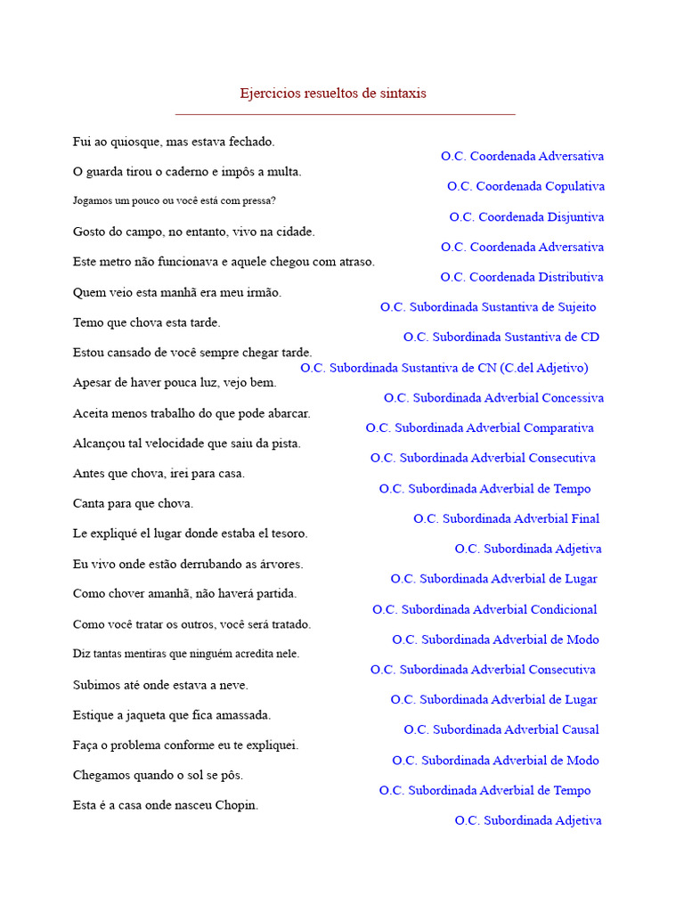 42937229 Exercícios Resolvidos de Sintaxe | PDF | Assunto (gramática ...