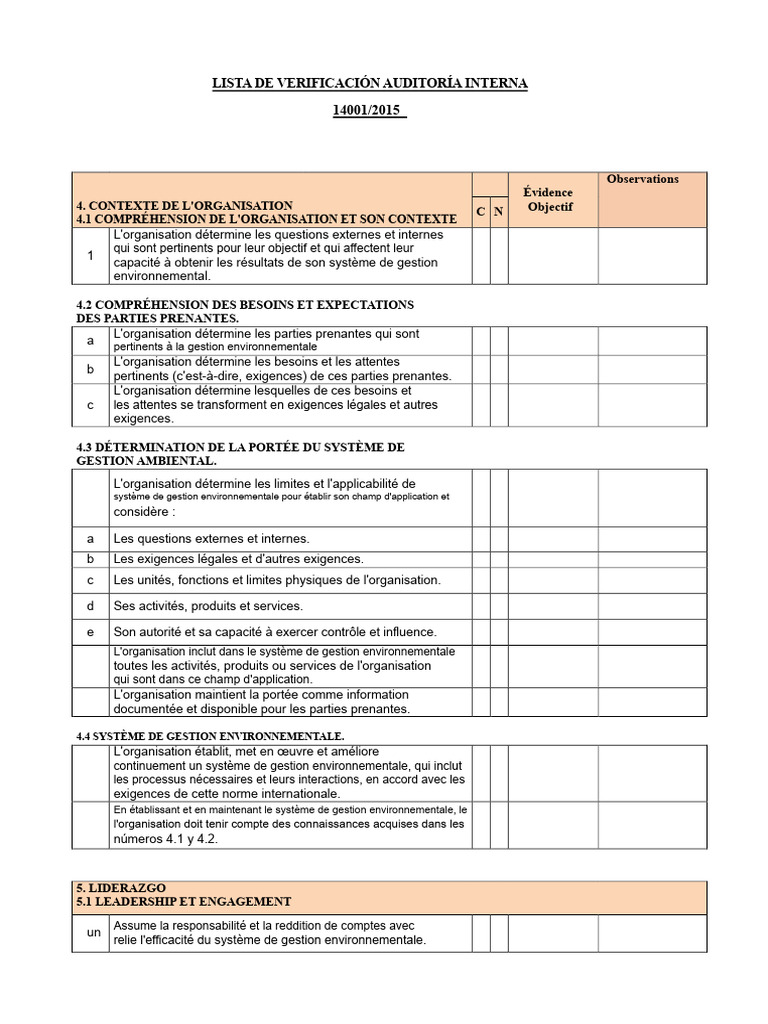 Vérification Système de Gestion Environnementale | PDF | Audit ...