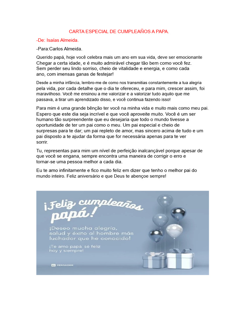 CARTA ESPECIAL DE ANIVERSÁRIO PARA PAPAI. | PDF