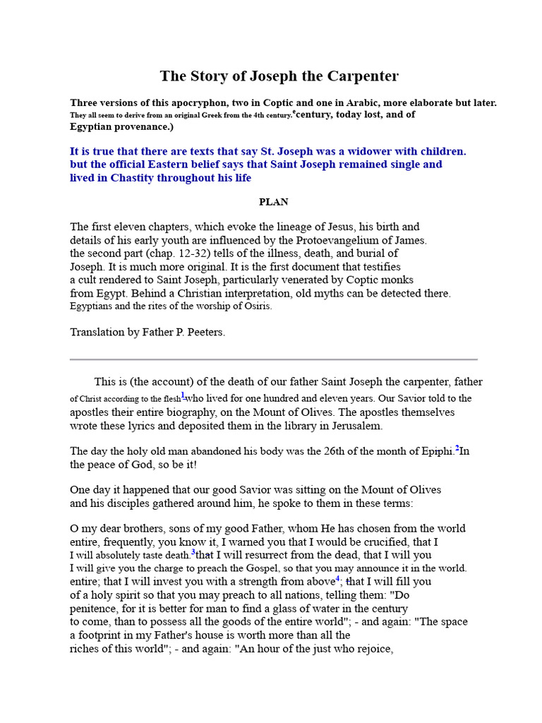 The Story of Joseph The Carpenter | PDF | Saint Joseph | Jesus