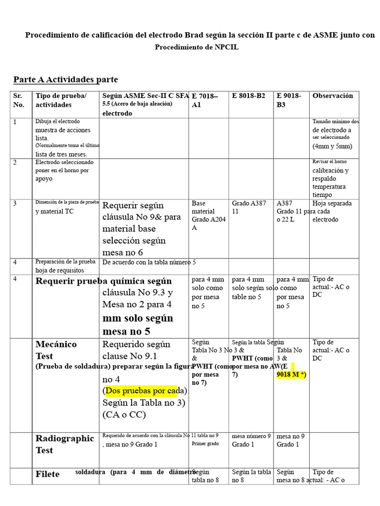 Procedimiento de Calificación Del Electrodo Brad Según ASME Sección II ...