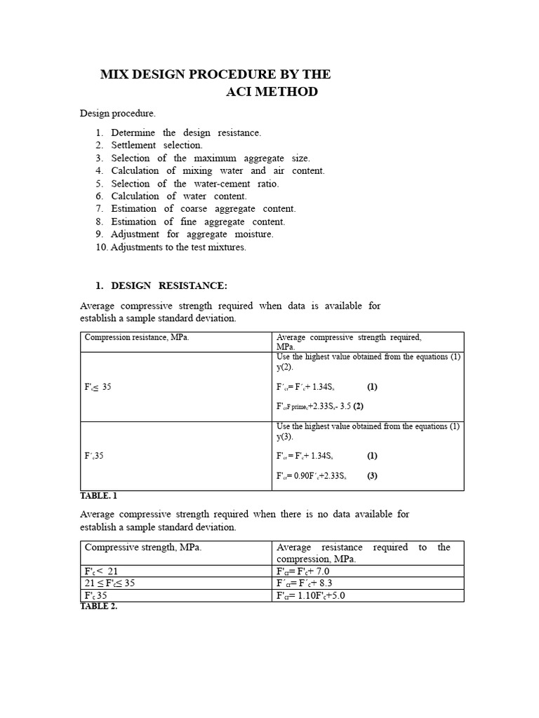 ACI Method Concrete Mix Design Guide | PDF | Concrete | Standard Deviation