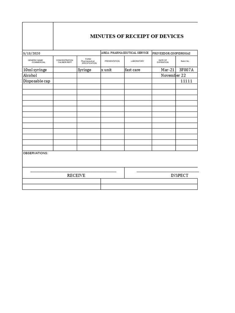 RECEPTION AND DISPATCH OF MEDICINES Receipt Record | PDF | Pharmacy ...