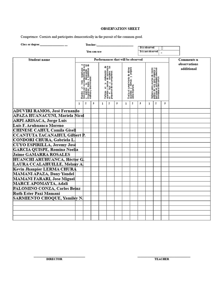 Student Observation Sheet Template | PDF