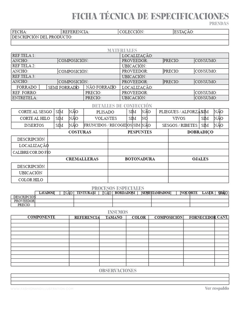 MODELO DE FICHA TÉCNICA PARA ROUPA - PDF Editável | PDF | Roupas | Moda
