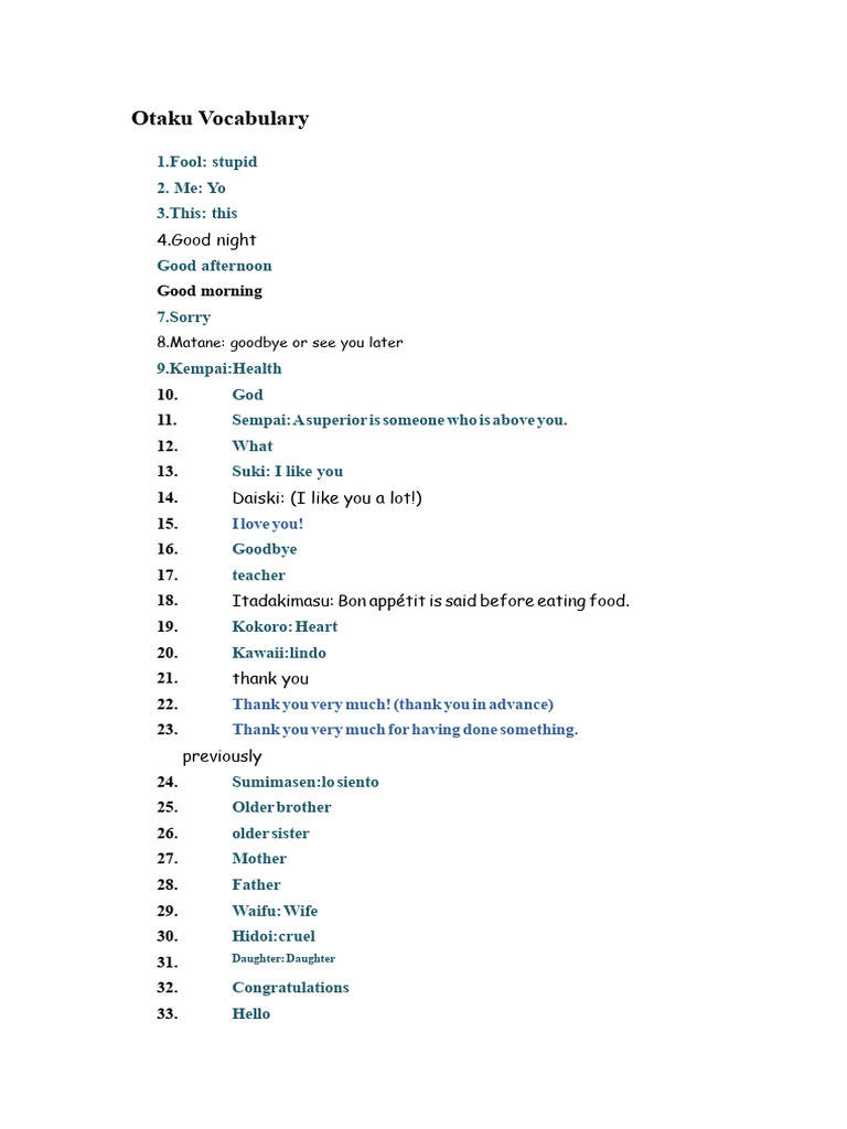 Otaku Vocabulary | PDF | Anime And Manga | Japanese Words And Phrases