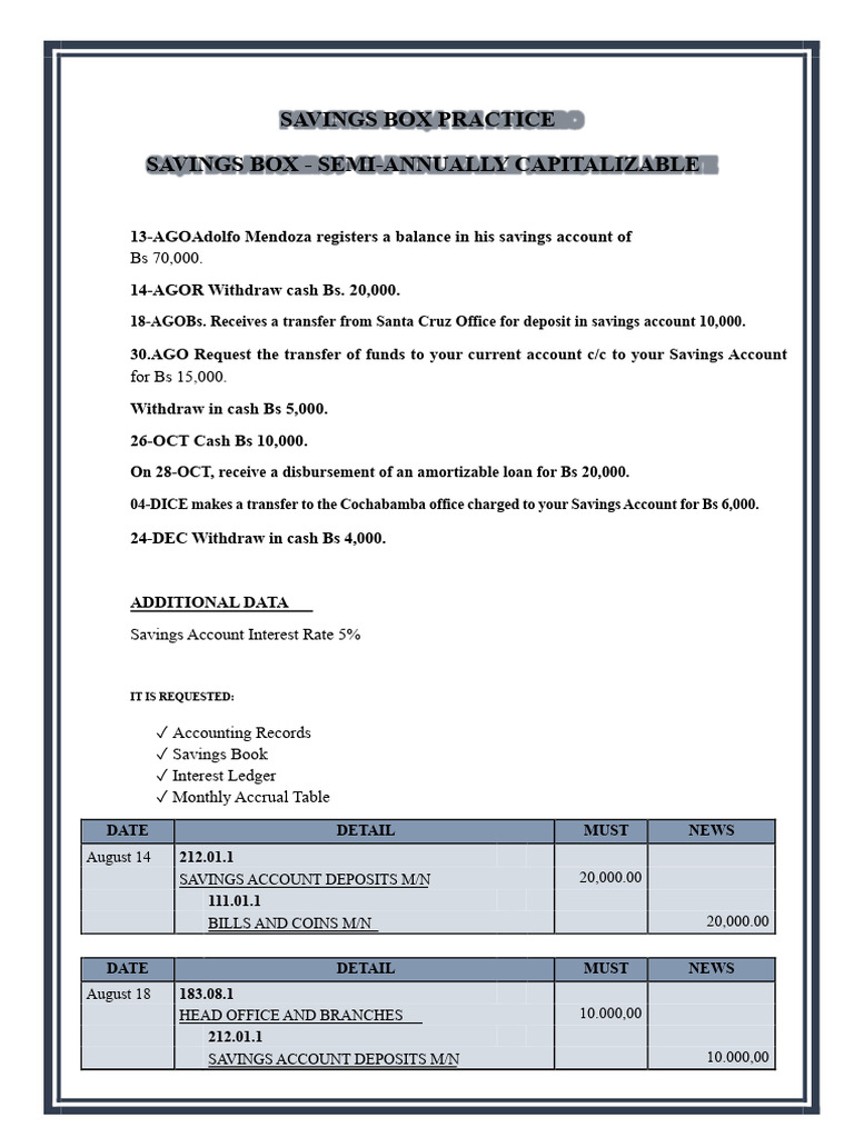 Practice 1 Savings Account Accounting | PDF | Credit Card | Transaction ...
