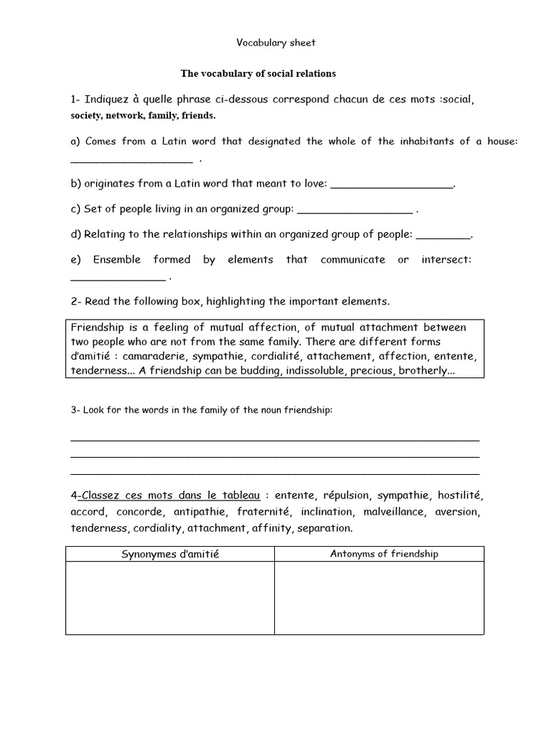 The Vocabulary of Social Relations | PDF | Friendship | Psychological ...