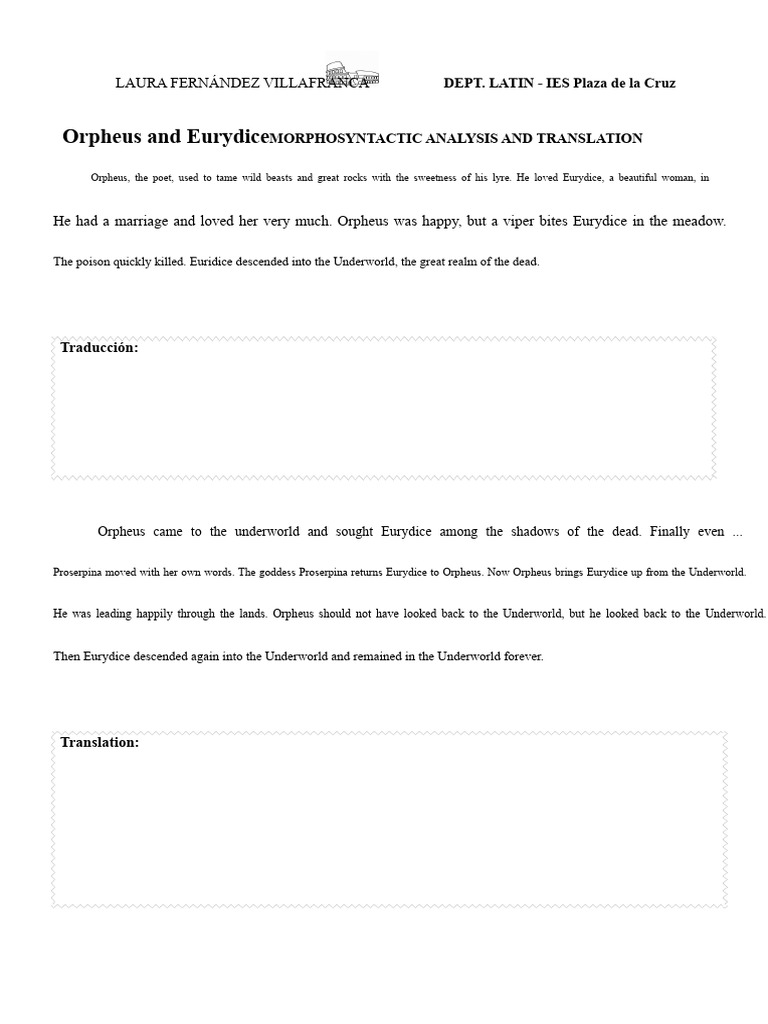 Orpheus and Eurydice Morphosyntactic Analysis and Translation | PDF ...