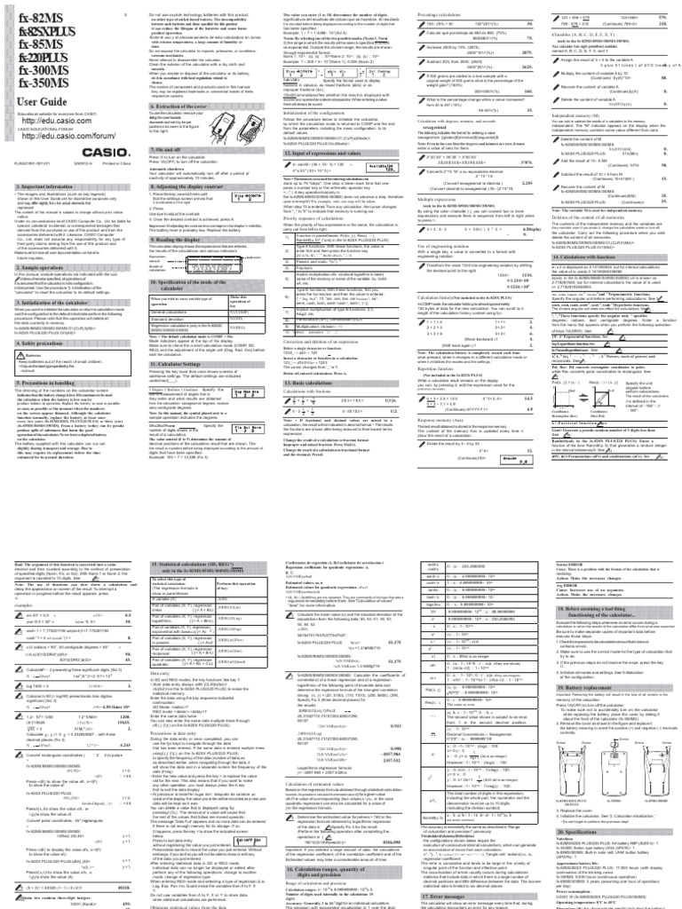 Casio fx-350MS calculator manual.pdf | PDF | Trigonometric Functions ...