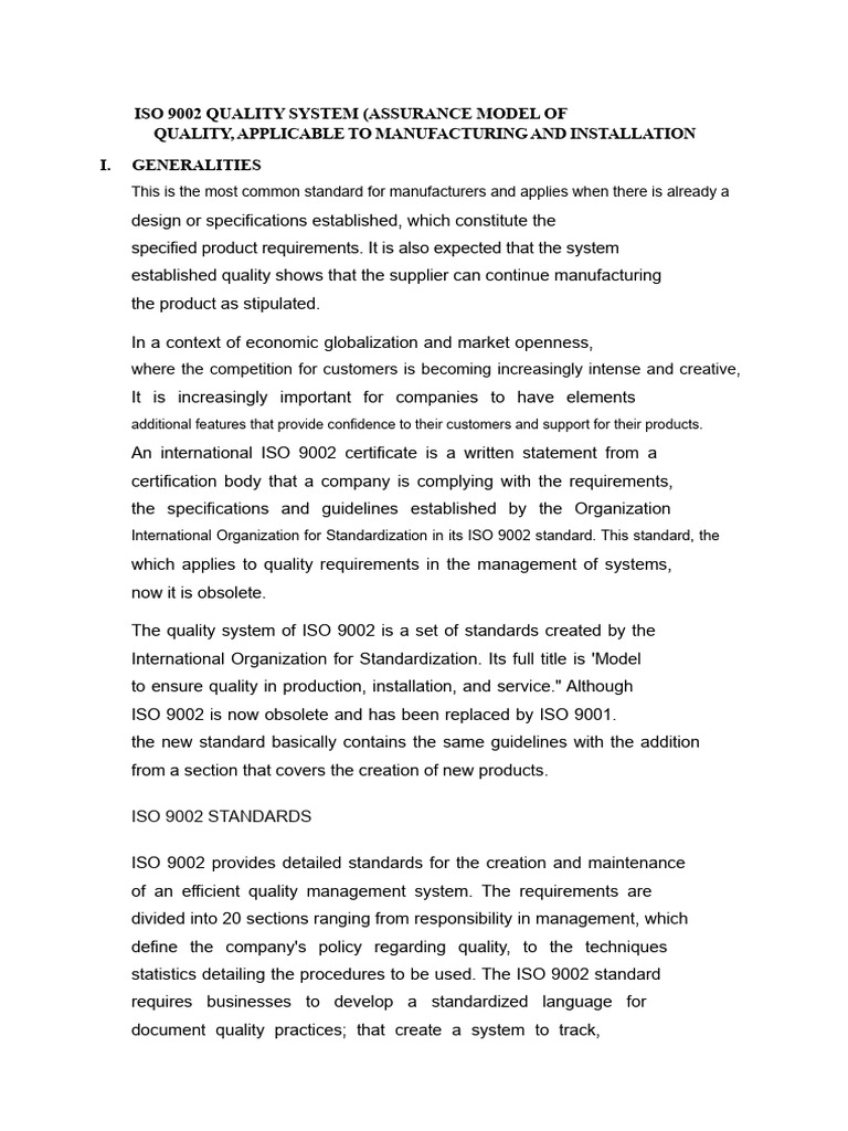 Quality System of ISO 9002 | PDF | Quality Management System | Quality ...